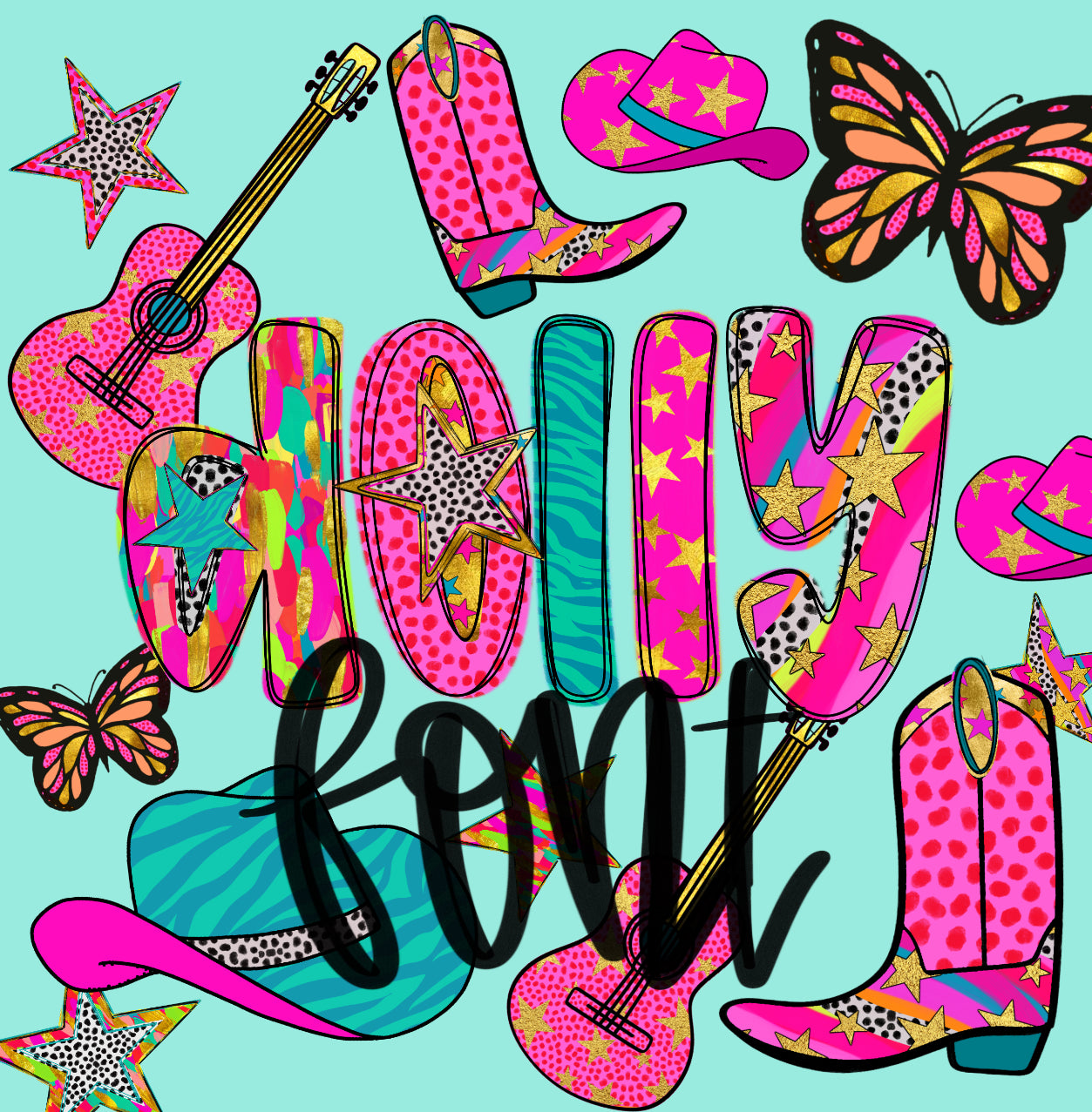 Dolly Font Uppercase & Lowercase and clipart Digital Download PNG ...