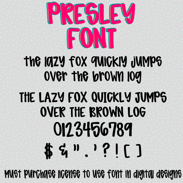 PRESLEY FONT- Typable Font Digital Download PNG – alljadedesigns